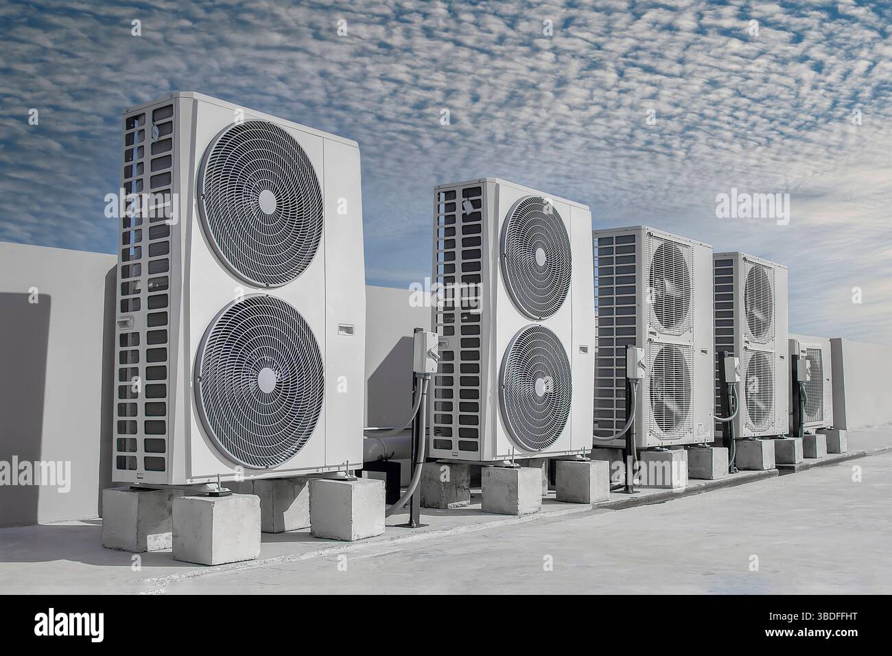 Air conditioning (HVAC) installed on the roof of industrial buildings ...