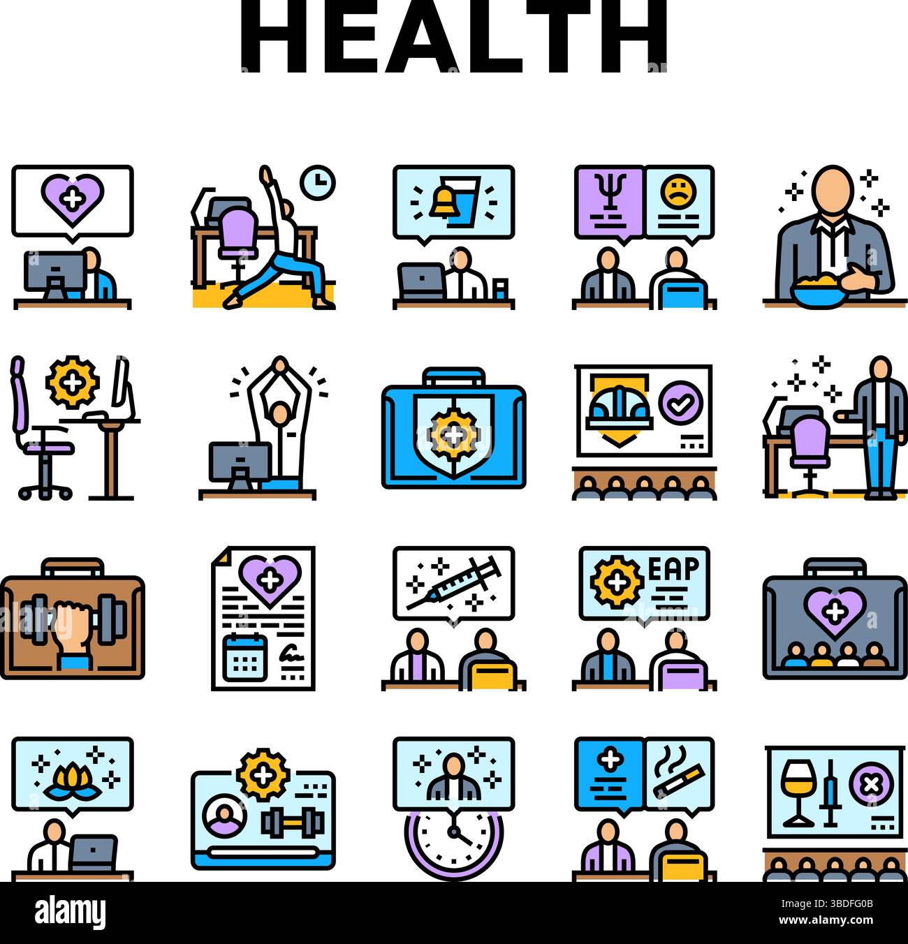 employee health office wellness icons set vector Stock Vector Image ...