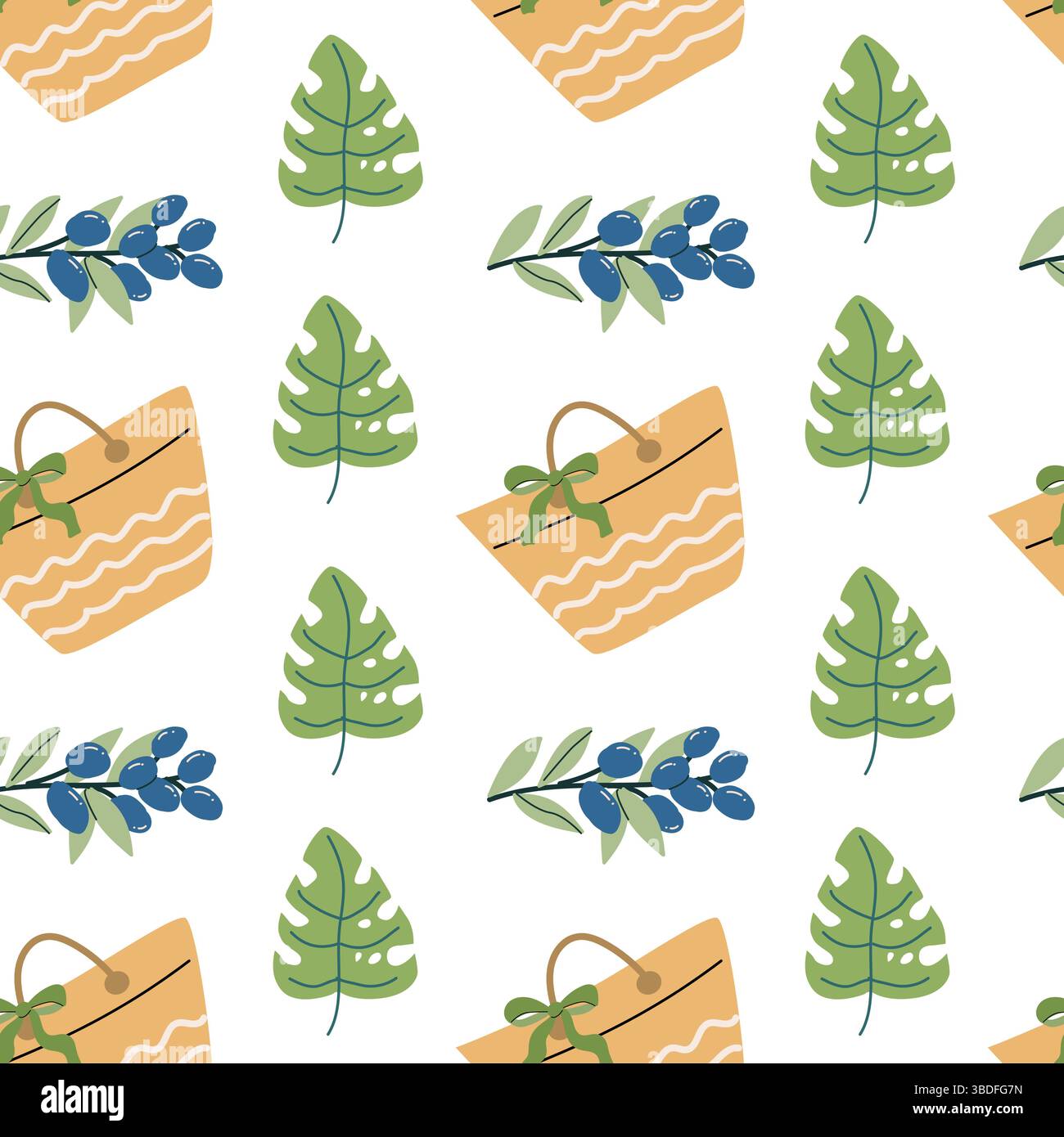 Summer vacation sticker pattern with tropical leaves and beach bags for ...