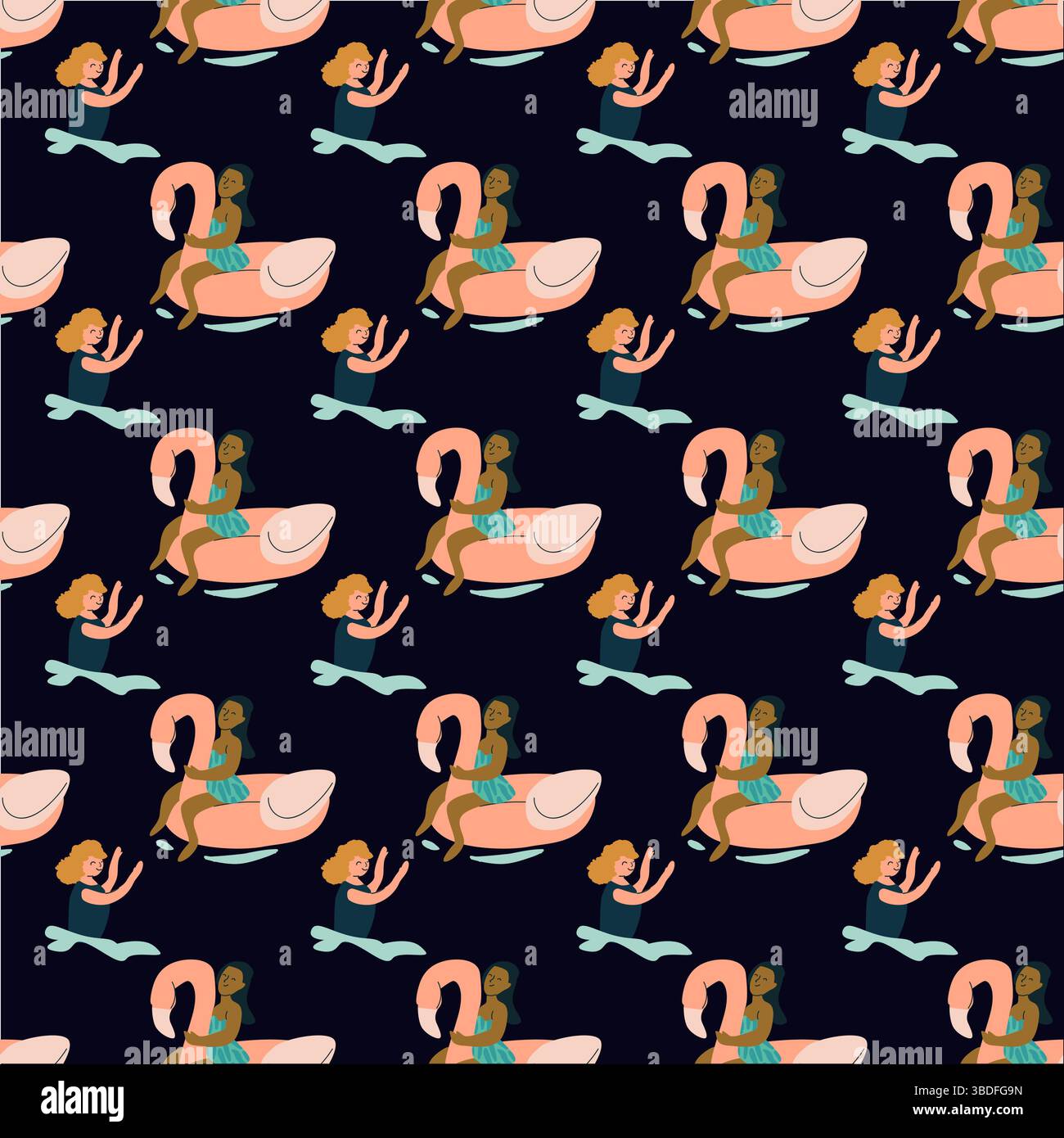 Playful cartoon seamless pattern with mermaids and sea creatures Stock ...
