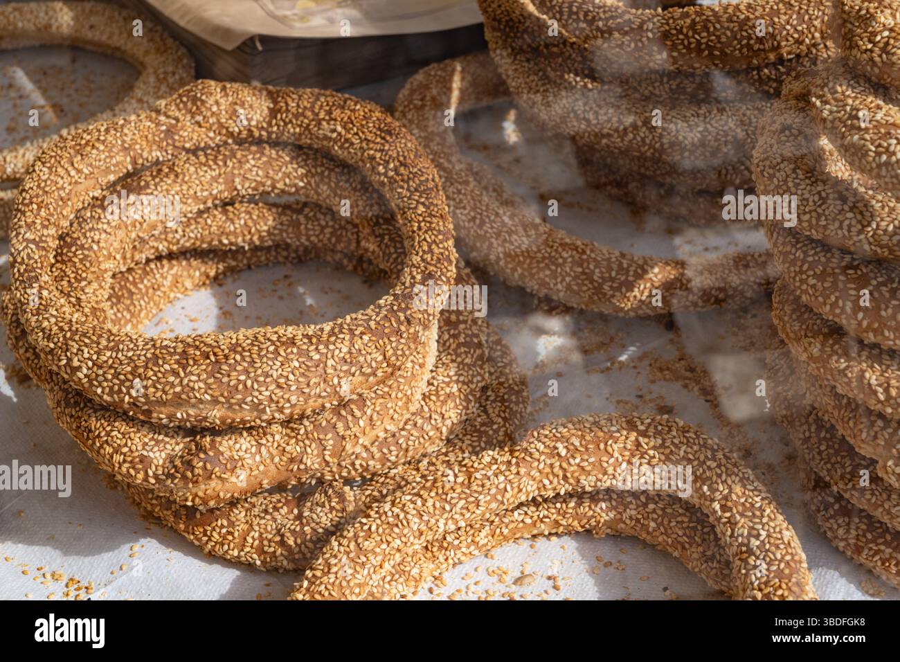 Traditional sesame seed bagels known as koulouria in Greek are a ...