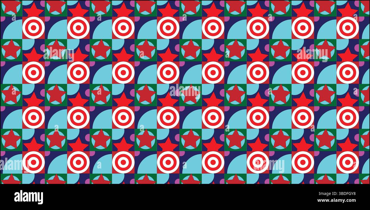 Vibrant Seamless Geometric Pattern with Stars and Circles, Abstract ...