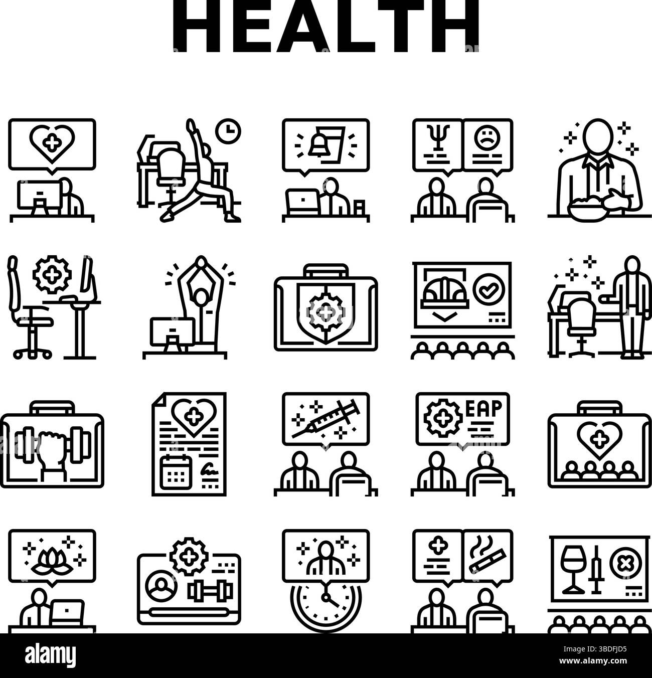 employee health office wellness icons set vector Stock Vector Image ...