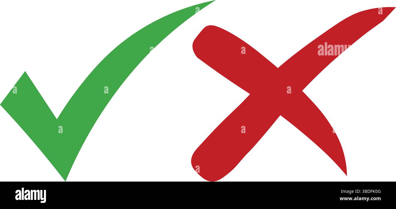 Green Check mark Red Cross: Approval and Rejection Symbols, Success and Error Icons: UI Feedback ...