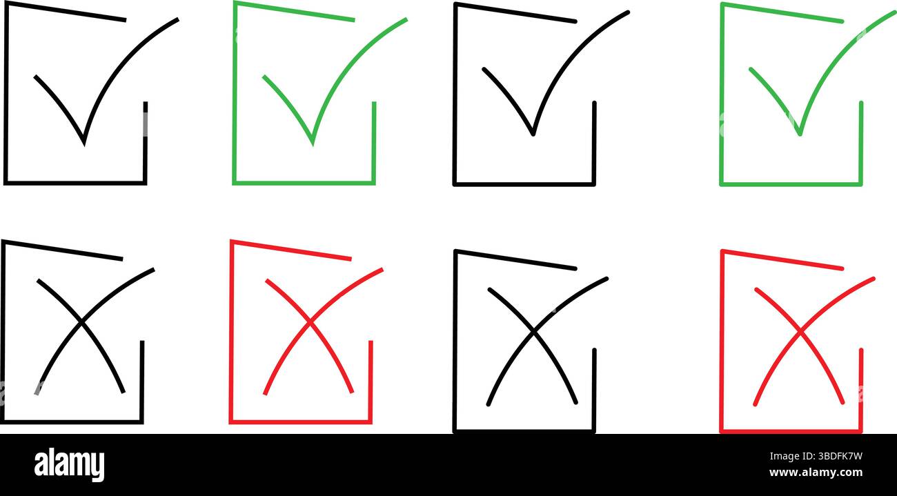 Green Tick and Red X Approval/Denial Symbols, Isolated Checkbox and Error Mark Collection ...