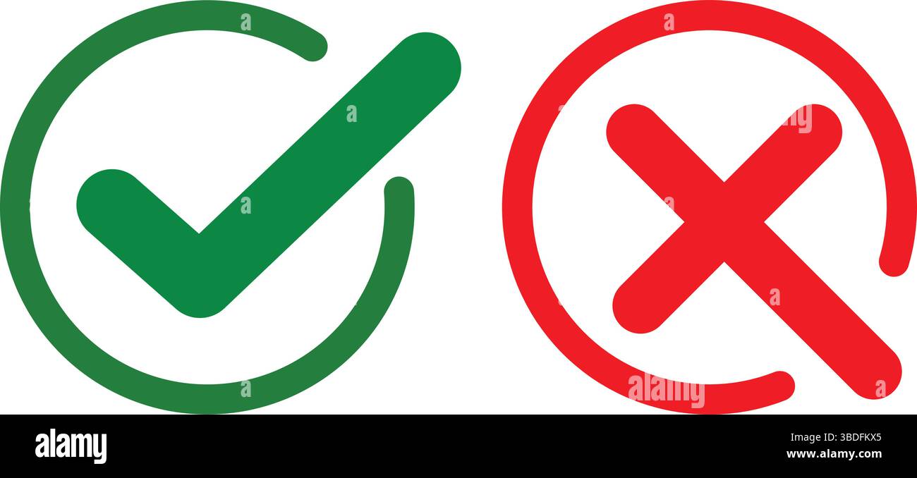 Green Check Red X Circle: Approval Denial Icons, Tick Mark and Cross ...