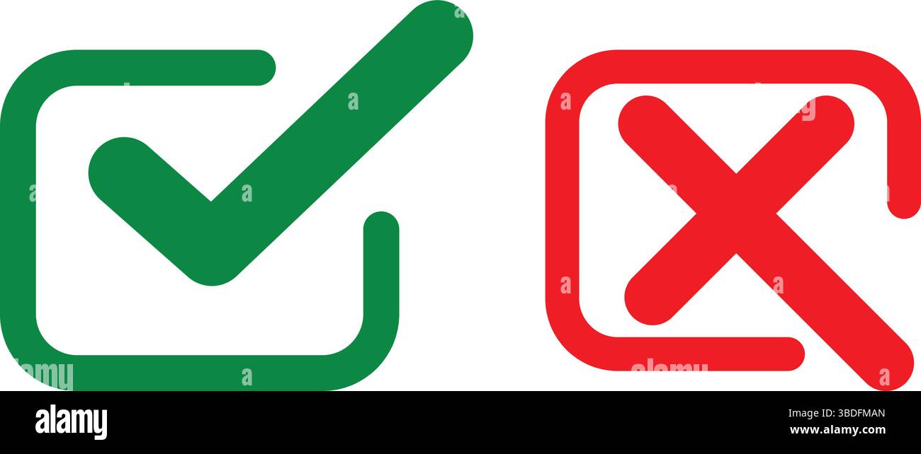 Green Check mark Red X: Approval and Denial Icons, Success and Error ...