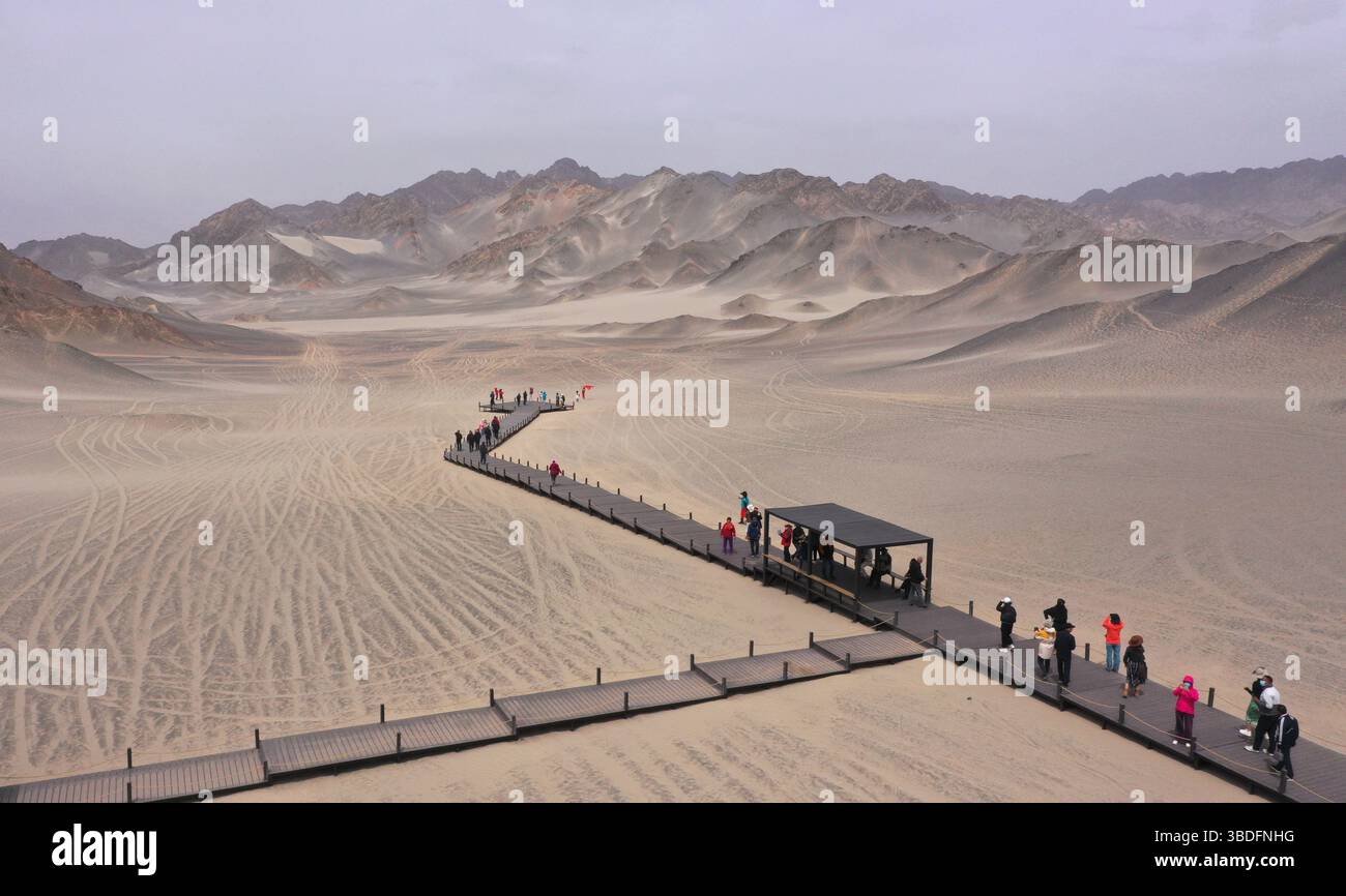 Aerial view of the unique black Yardang landform of Heidushan Scenic ...