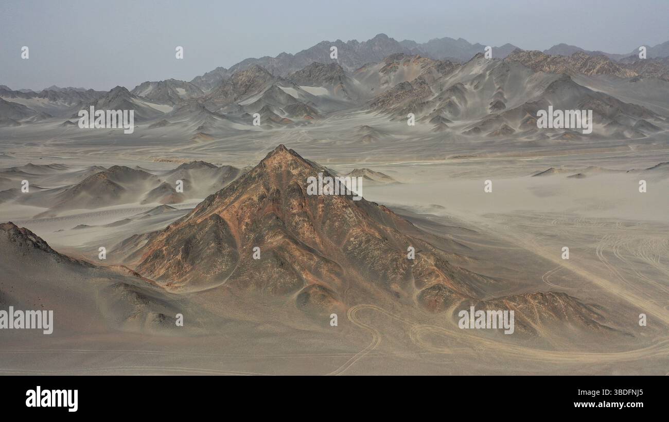 Aerial view of the unique black Yardang landform of Heidushan Scenic ...