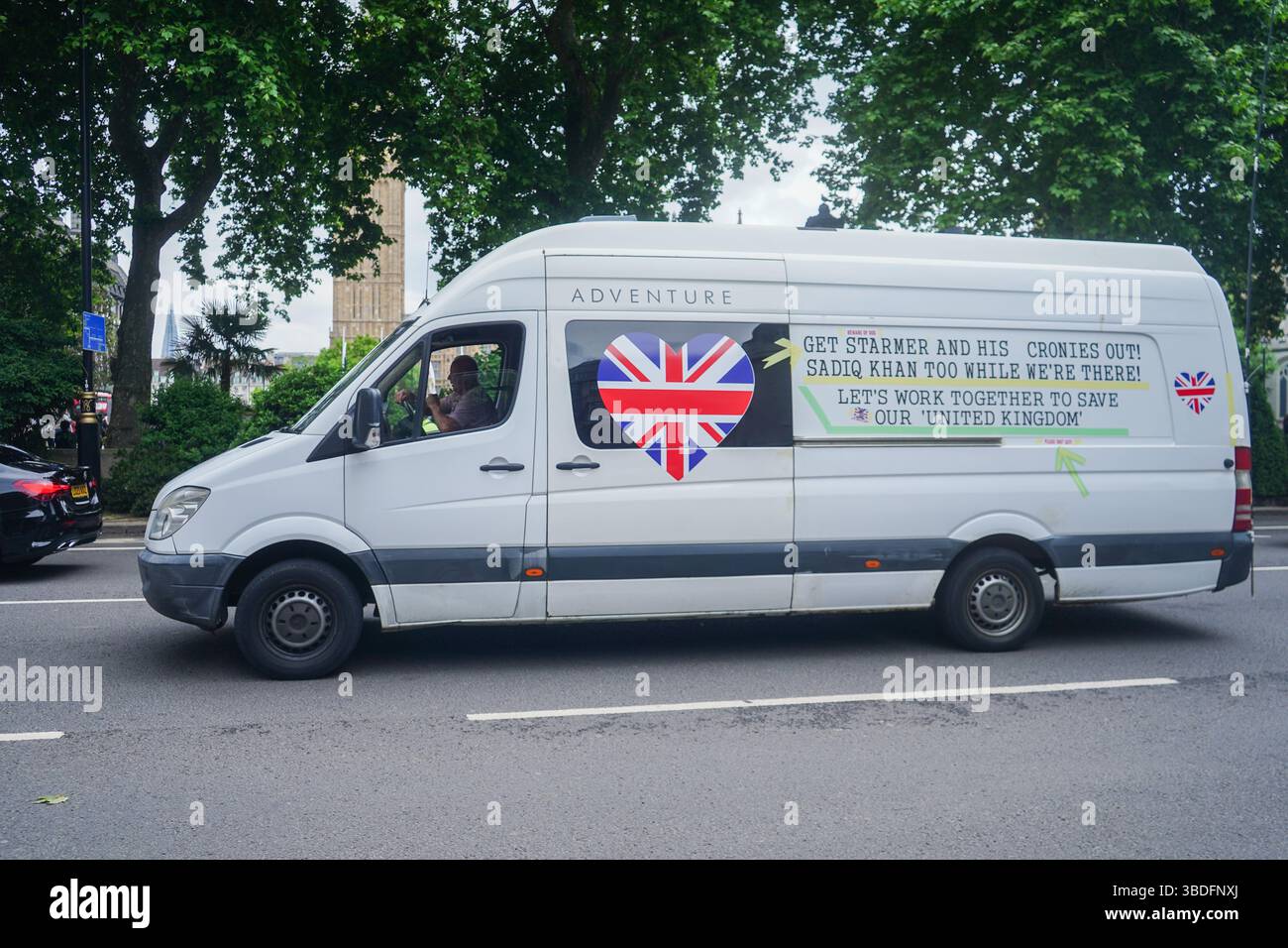 London, UK. 23 May 2025. A van in Westminster carries a political ...