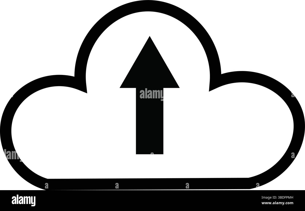 Cloud Upload Icon - Data Transfer Symbol, Black and White Isolated Cloud with Up Arrow, Digital ...