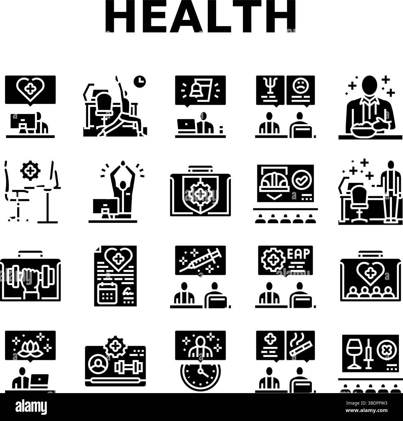 employee health office wellness icons set vector Stock Vector Image ...
