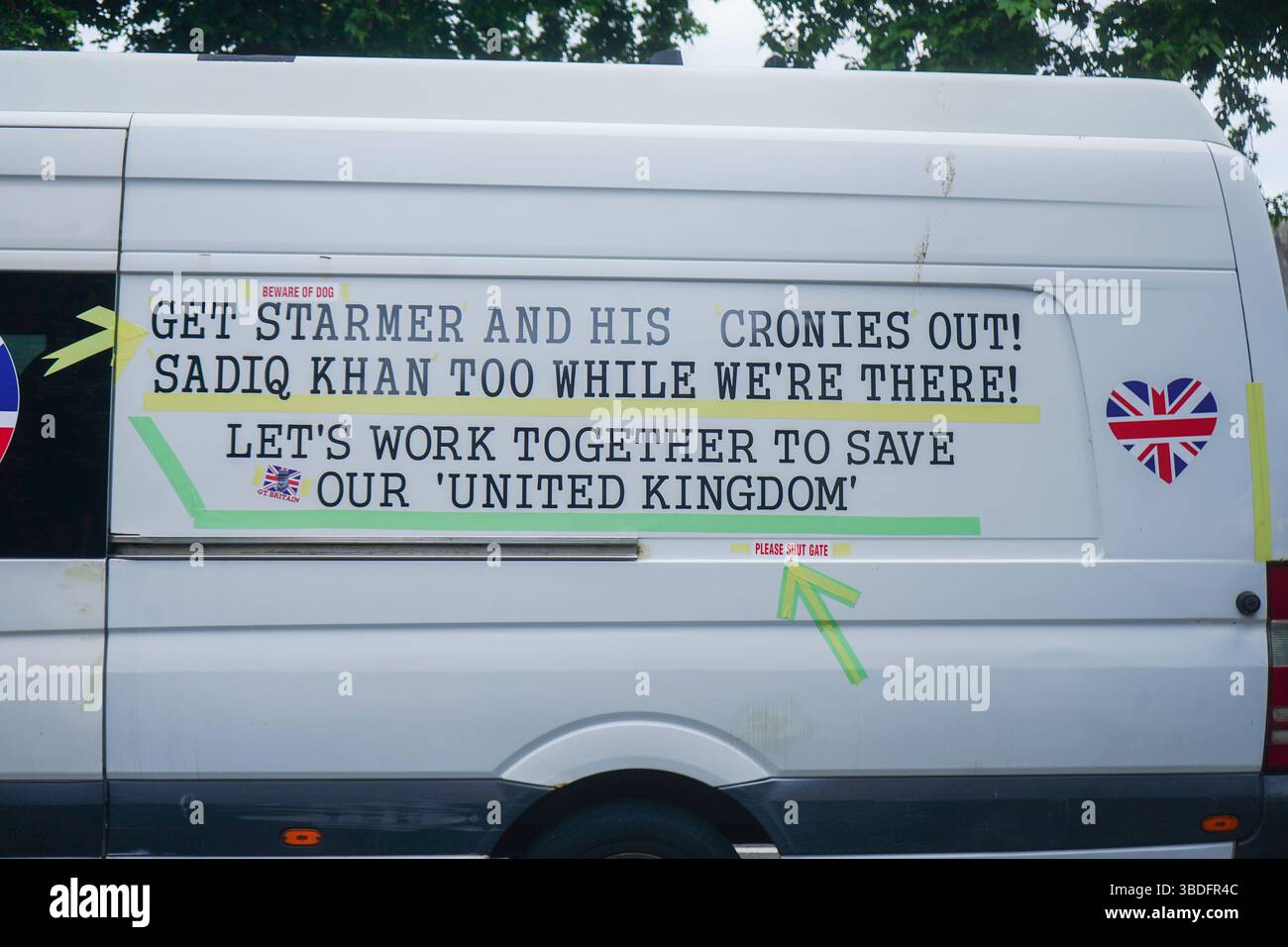 London, UK. 23 May 2025. A van in Westminster carries a political ...