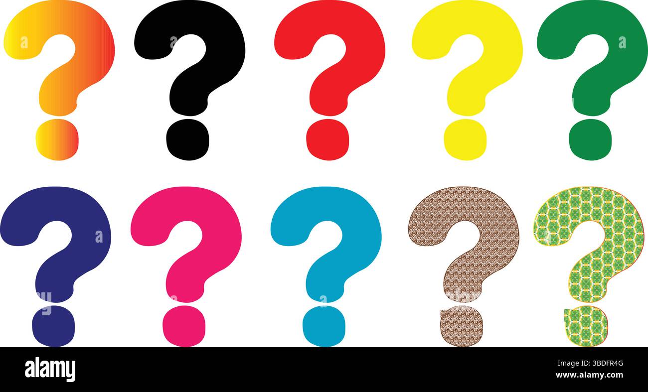 Assortment Of Colorful Question Marks Isolated Brightly Colored