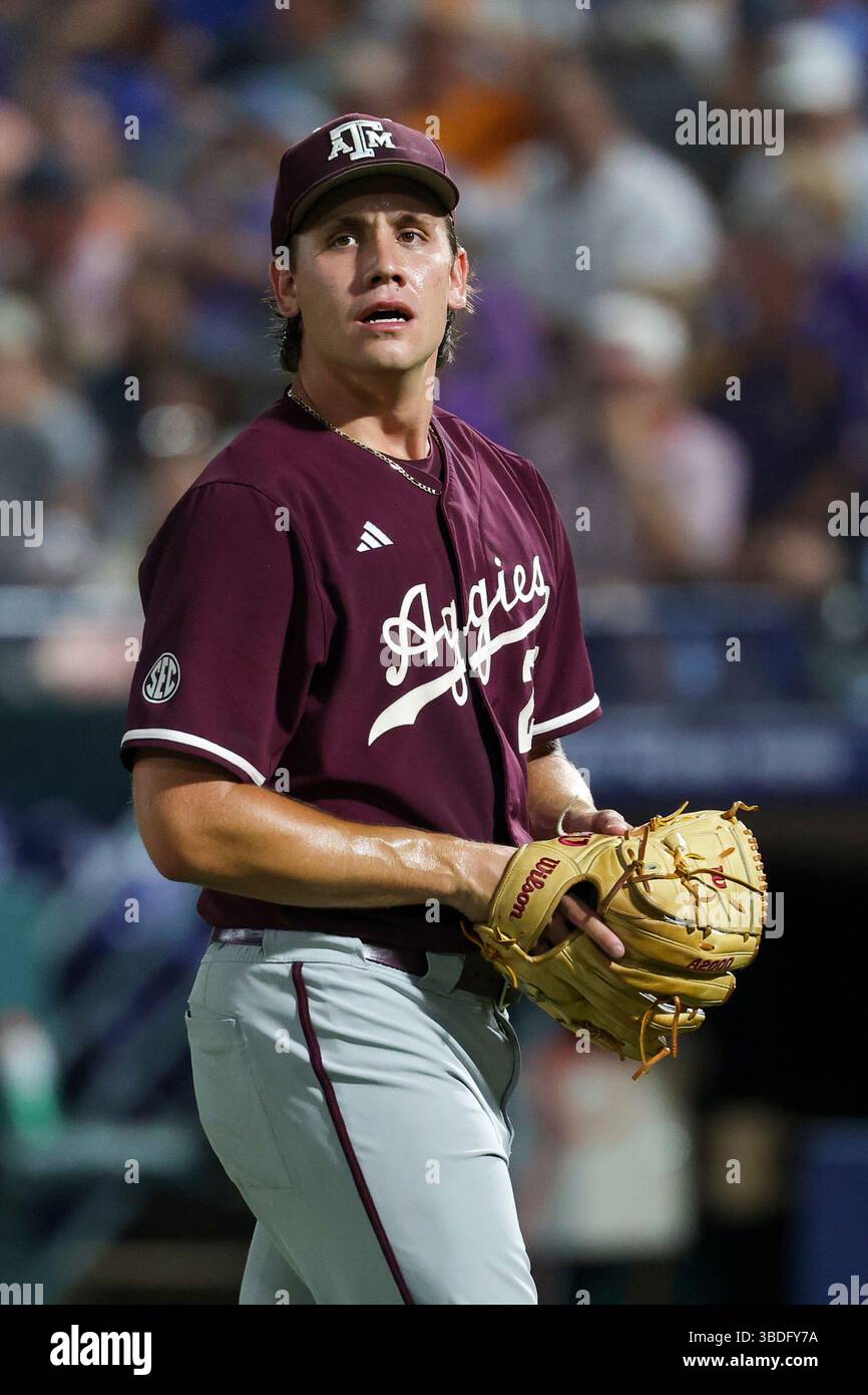 HOOVER, AL - MAY 23: Texas A&M pitcher Myles Patton (23) looks to the ...