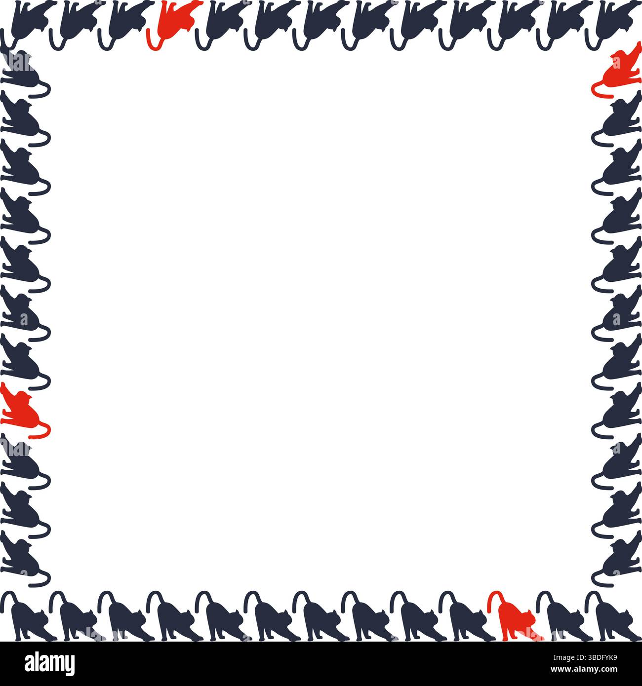 Black cat square frame. Cute childish cartoon cat empty frame box. Hand ...