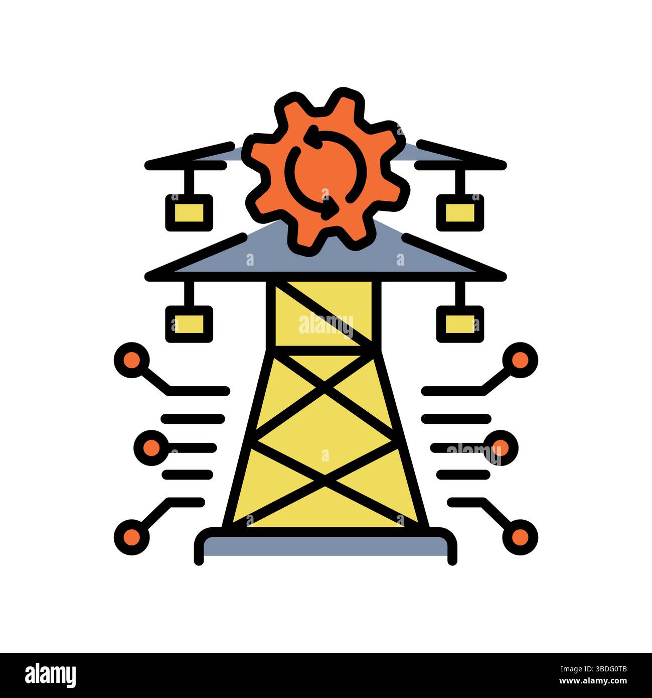 Intelligent energy resource management color line icon. Vector isolated element. Editable stroke ...