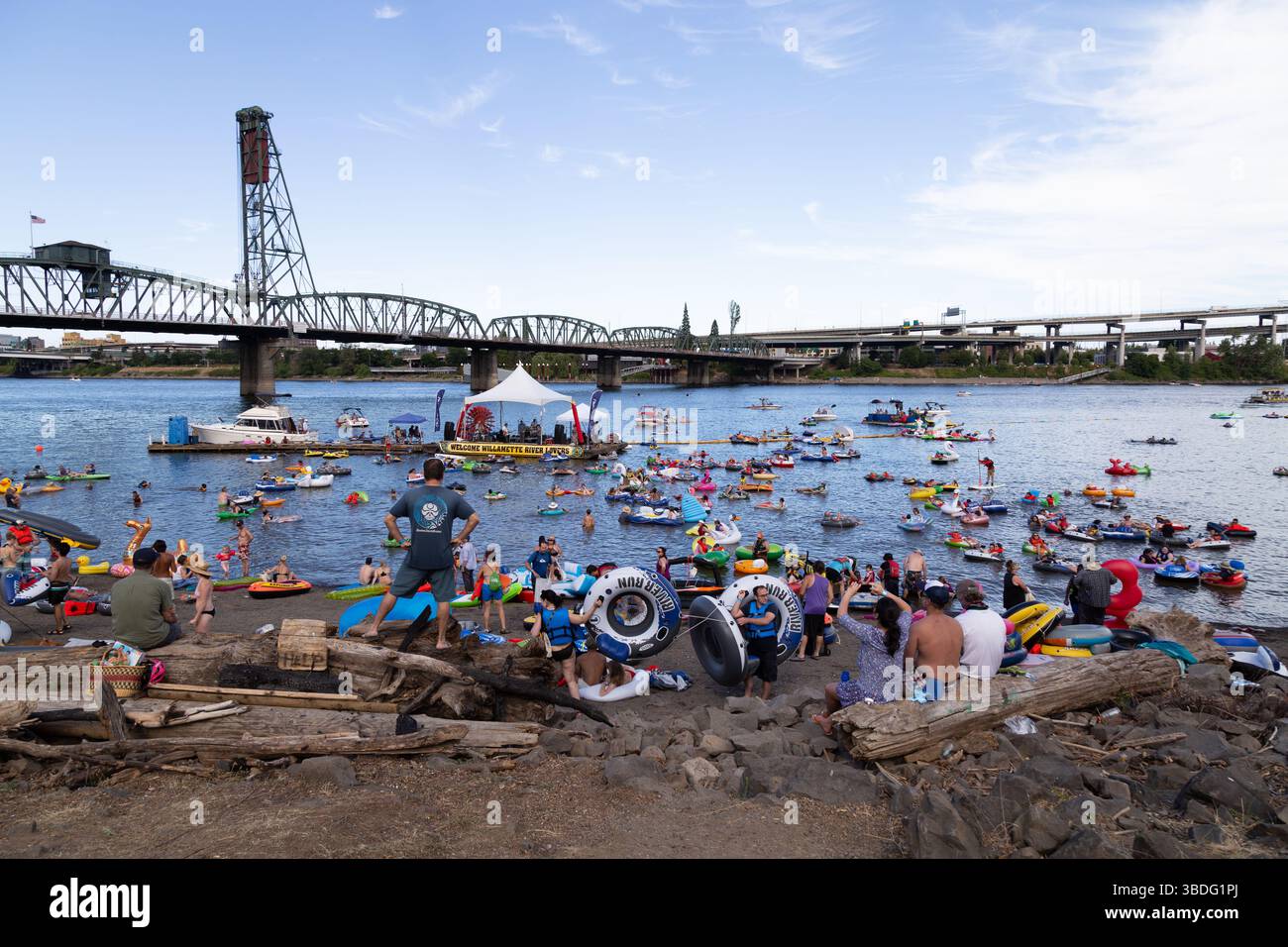 The Big Float, Portland, Oregon - July 14th 2018: People gather on the ...