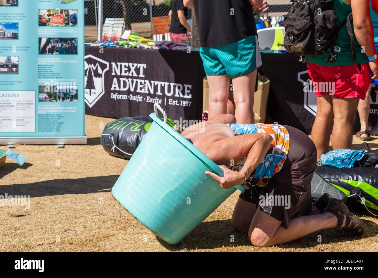 The Big Float, Portland, Oregon - July 14th 2018: A participant gets a ...