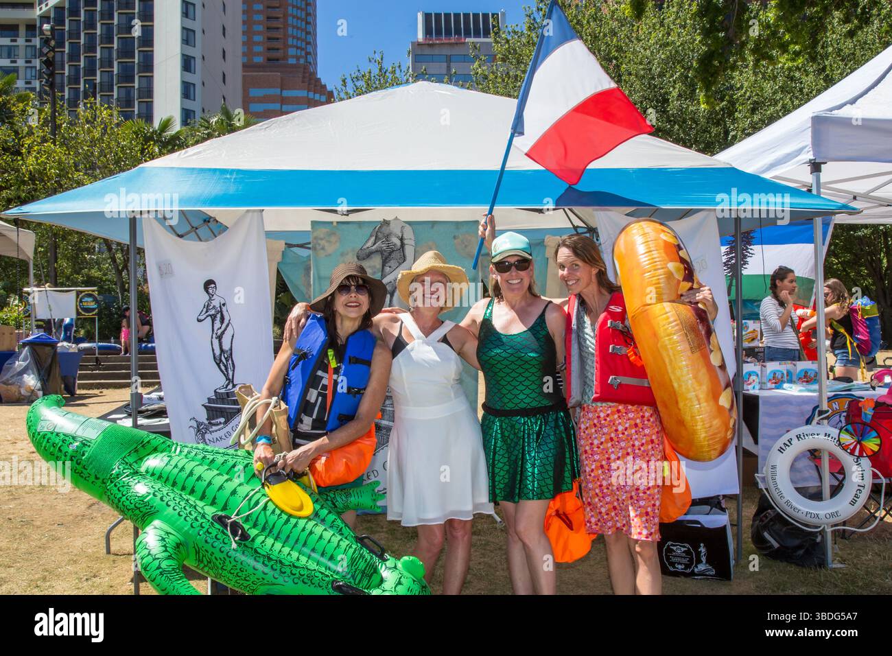 The Big Float, Portland, Oregon - July 14th 2018: A group poses with ...