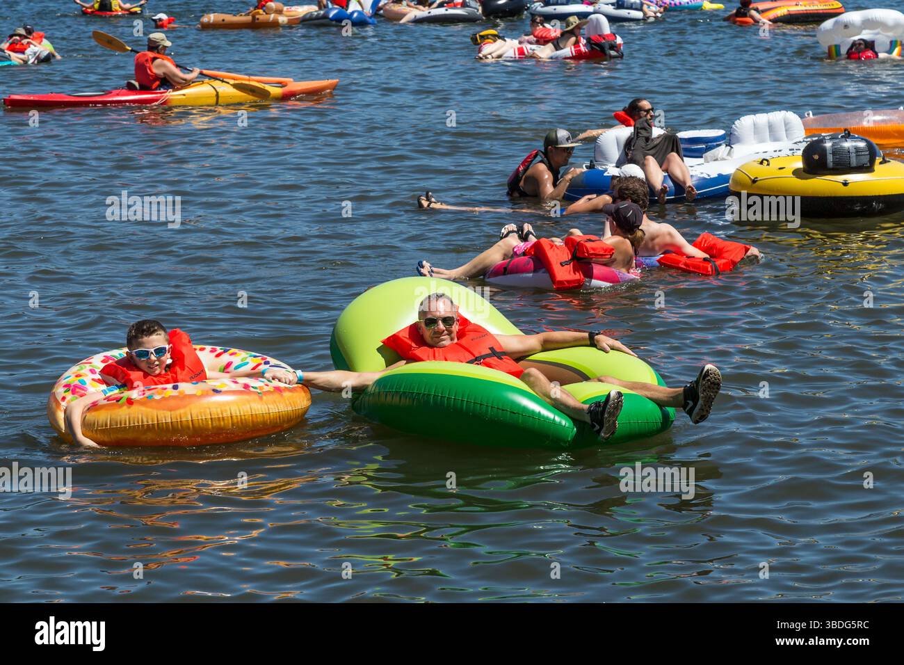 The Big Float, Portland, Oregon - July 14th 2018: People float down the ...
