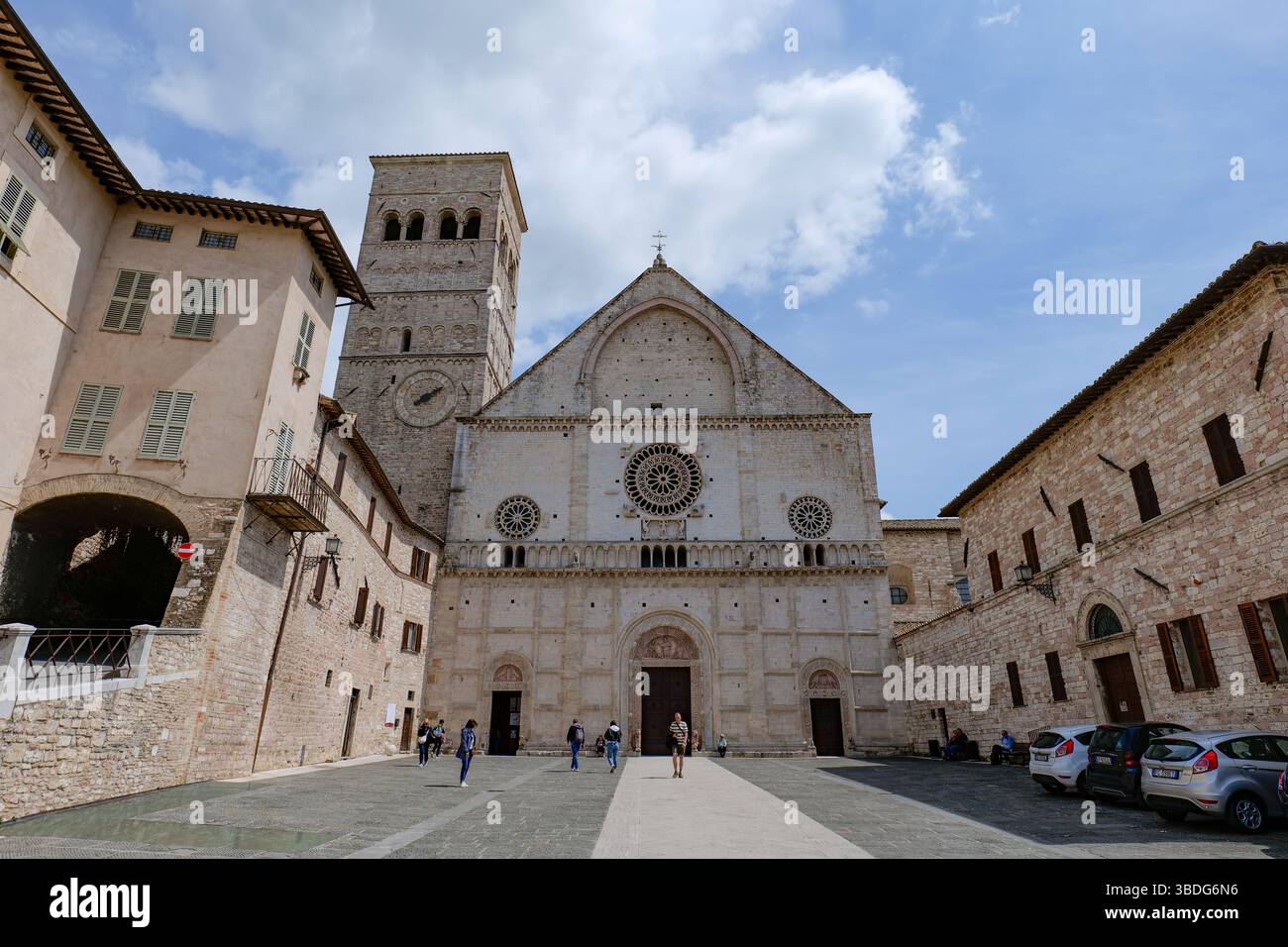The facade of an ancient church in Assisi, a small medieval town in the ...