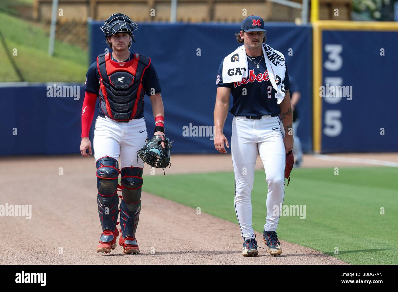 HOOVER, AL - MAY 23: Ole Miss pitcher Riley Maddox (2) and Ole Miss ...