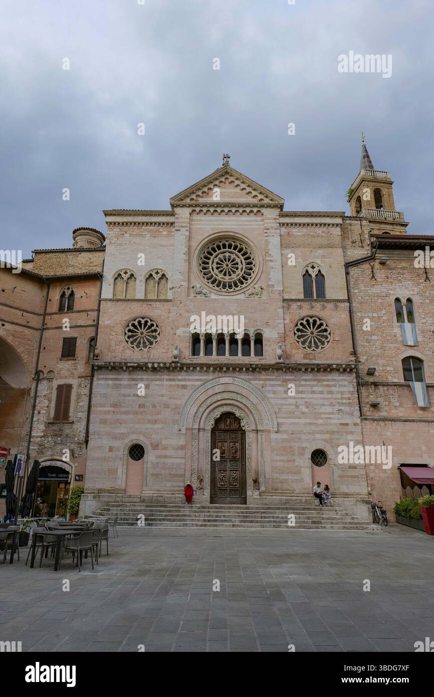 The facade of an ancient church in Foligno, a medieval town in the ...