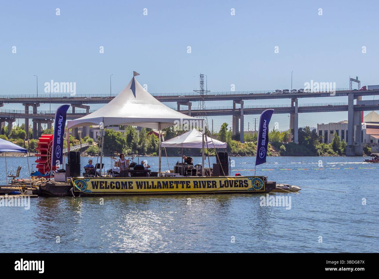 The Big Float, Portland, Oregon - July 14th 2018: A band performs on a ...