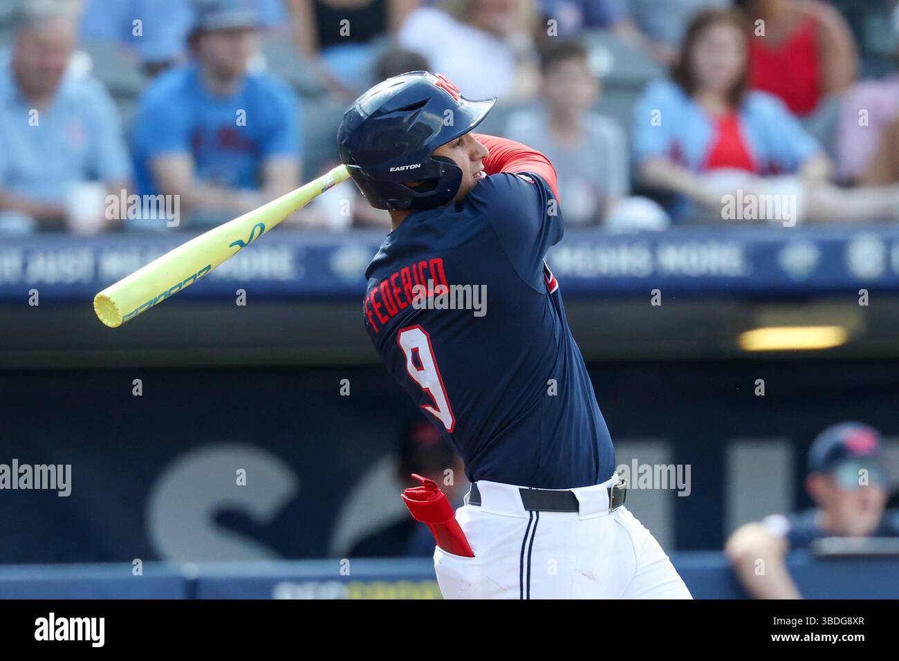 HOOVER, AL - MAY 23: Ole Miss infielder Hayden Federico (9) watches the ...