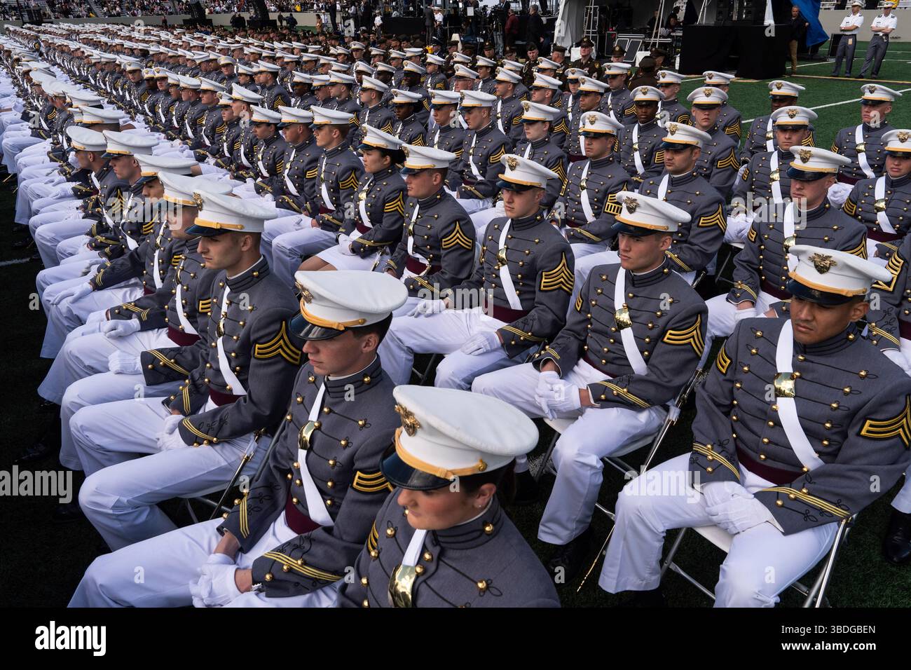 United States Military Academy graduating cadets sit during ...