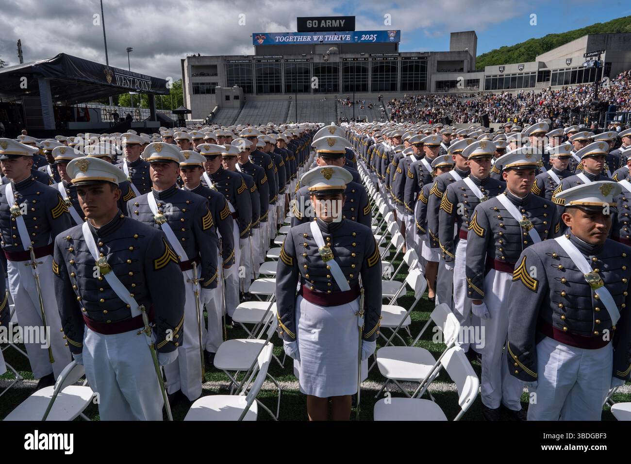 United States Military Academy graduating cadets line up during ...