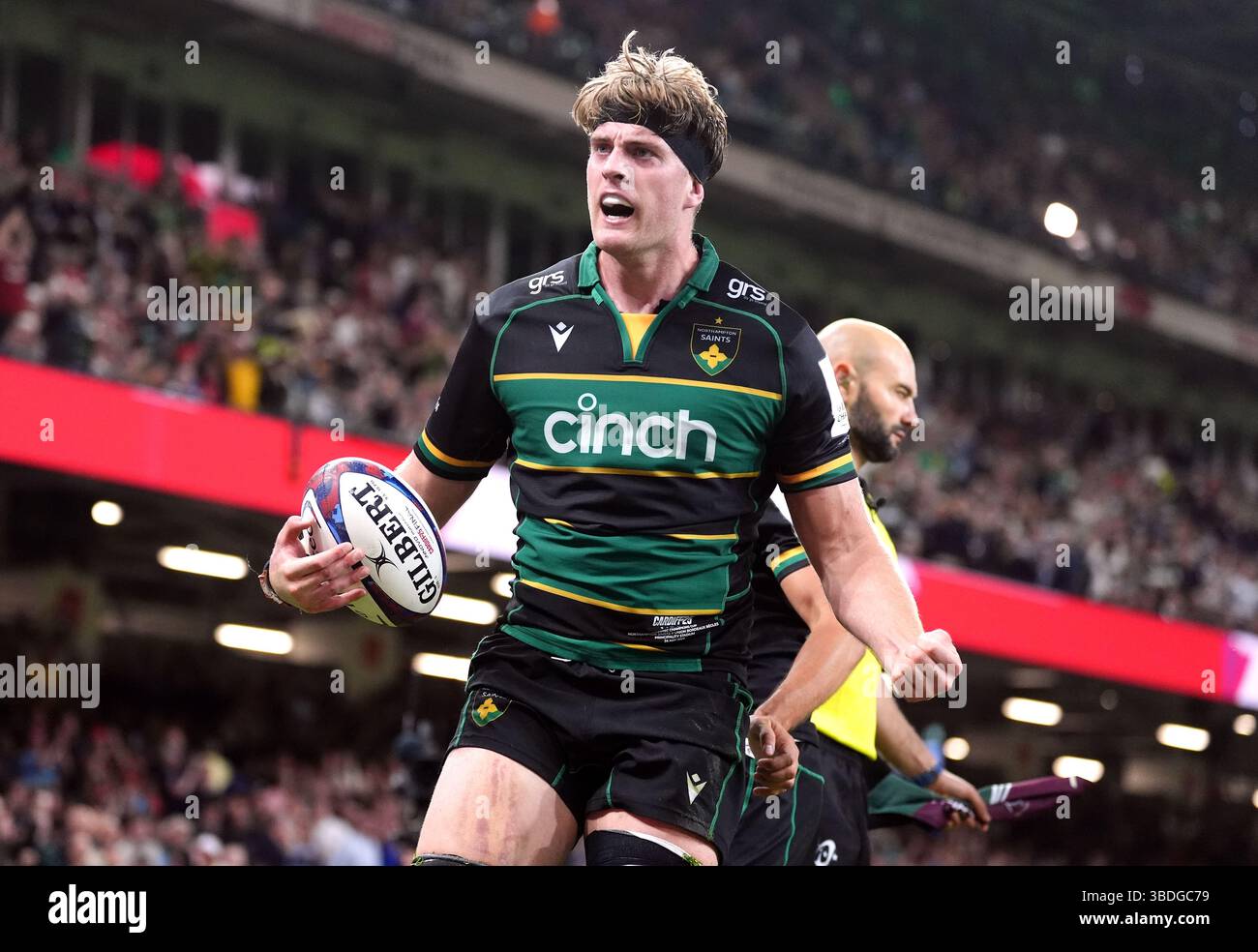 Northampton Saints' Alex Coles celebrates scoring their second try ...