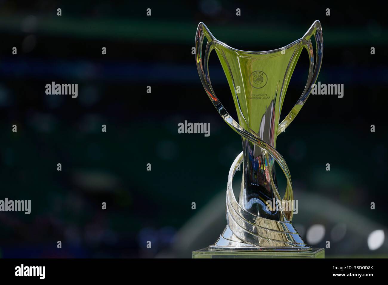 The trophy is displayed on the field before the women's Champions ...