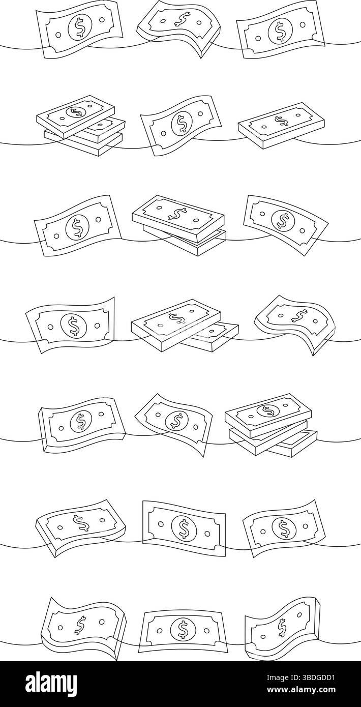 Dollar money set one line continuous drawing. Money investment and ...