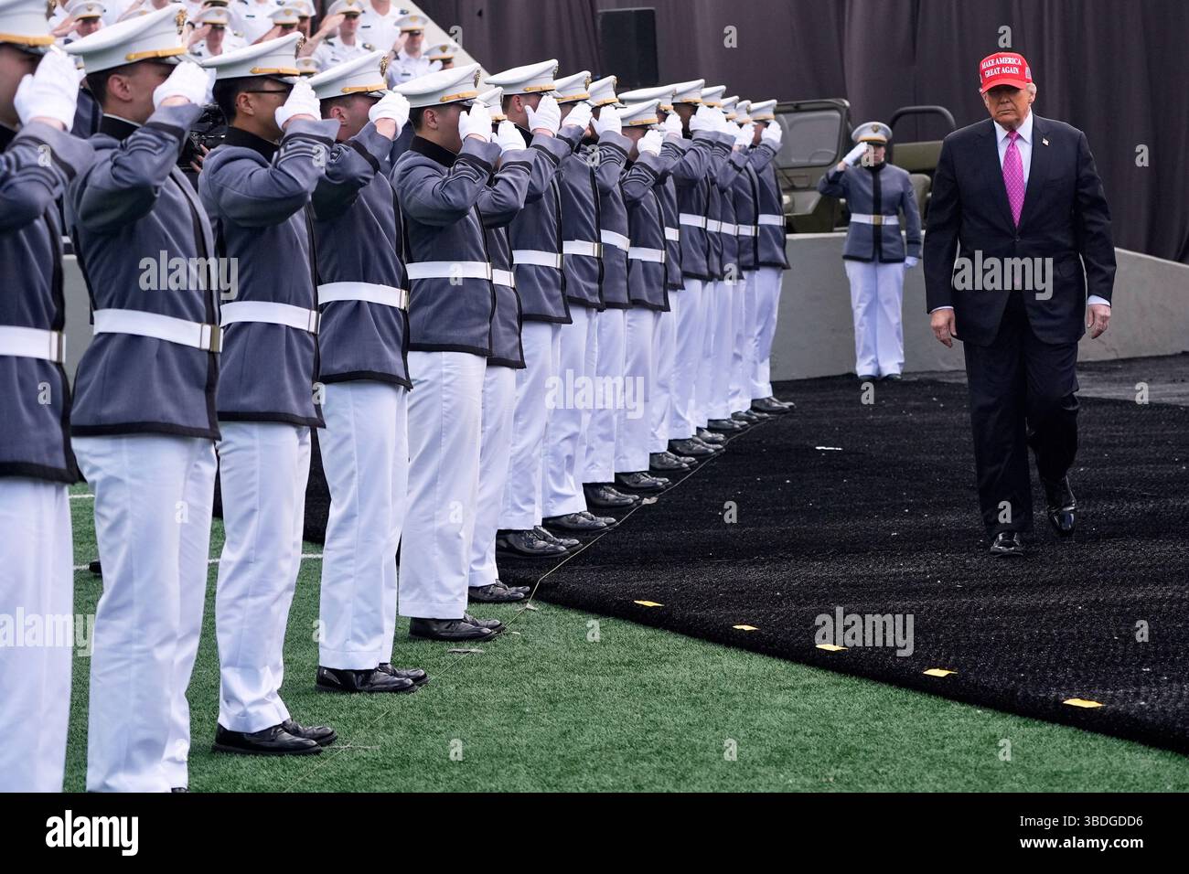 President Donald Trump arrives to deliver the commencement speech for ...