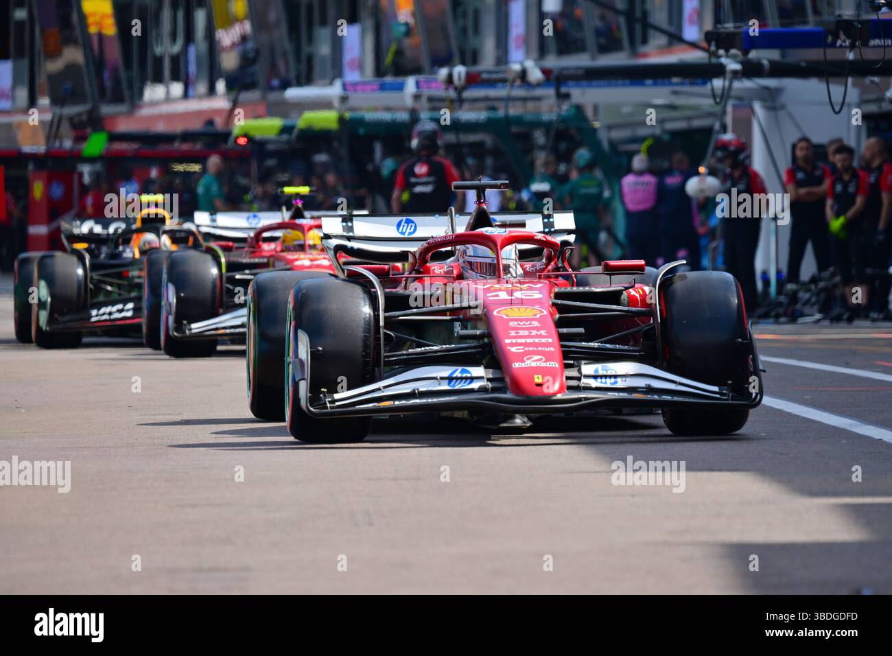 Ferrari driver Charles Leclerc of Monaco steers his car on the pitlane during the qualifying ...