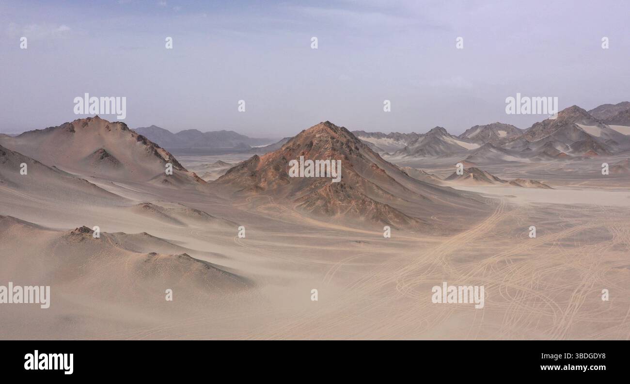 An aerial view shows the unique black Yardang landform of Heidushan ...