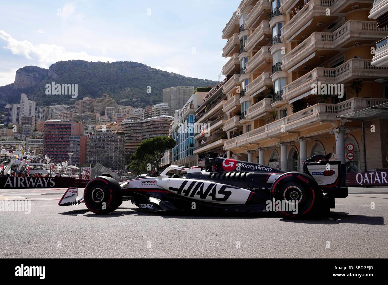 Haas driver Esteban Ocon of France steers his car during the qualifying ...