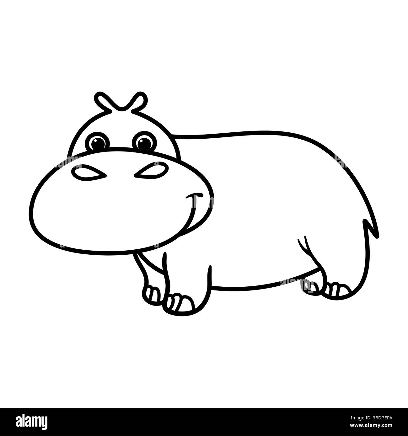 Black and white vector line art cartoon hippo hi-res stock photography ...