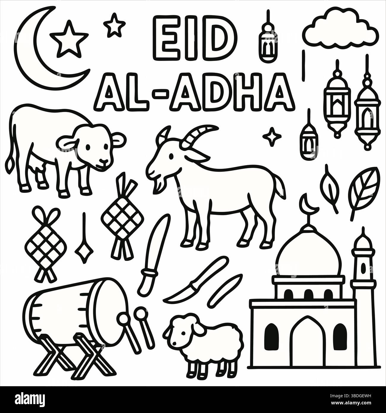 Eid al-Adha Vector Elements – Islamic & Traditional Theme Stock Vector ...