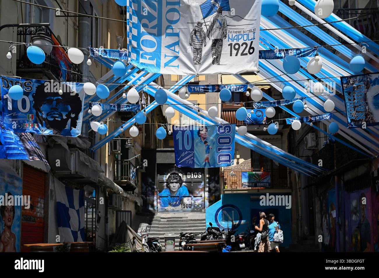 Flags and banners for Napoli team and Argentinian soccer legend Diego ...