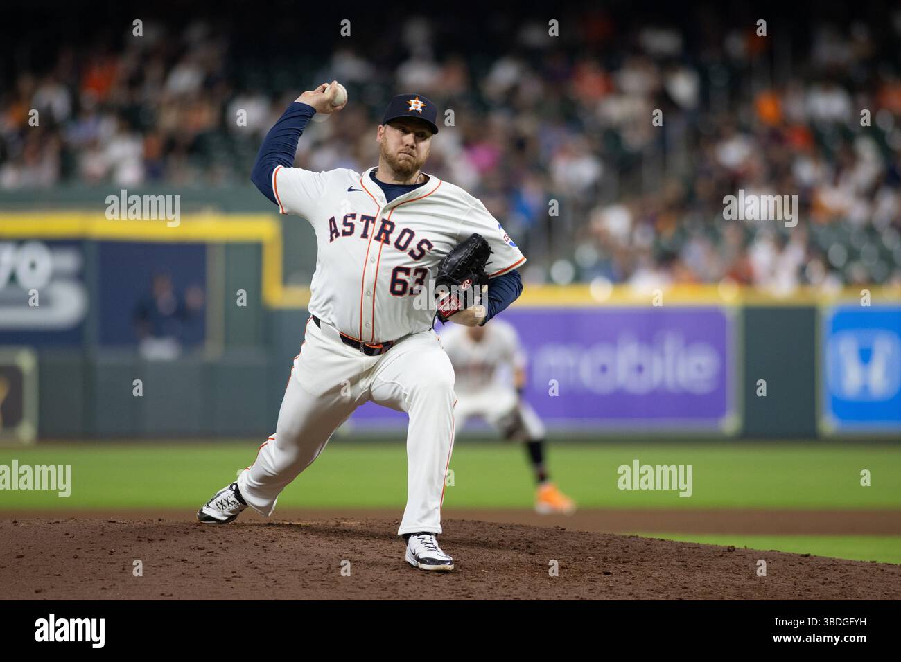 Houston, TX, USA. 22nd May, 2025. Houston Astros pitcher Kaleb Ort (63 ...