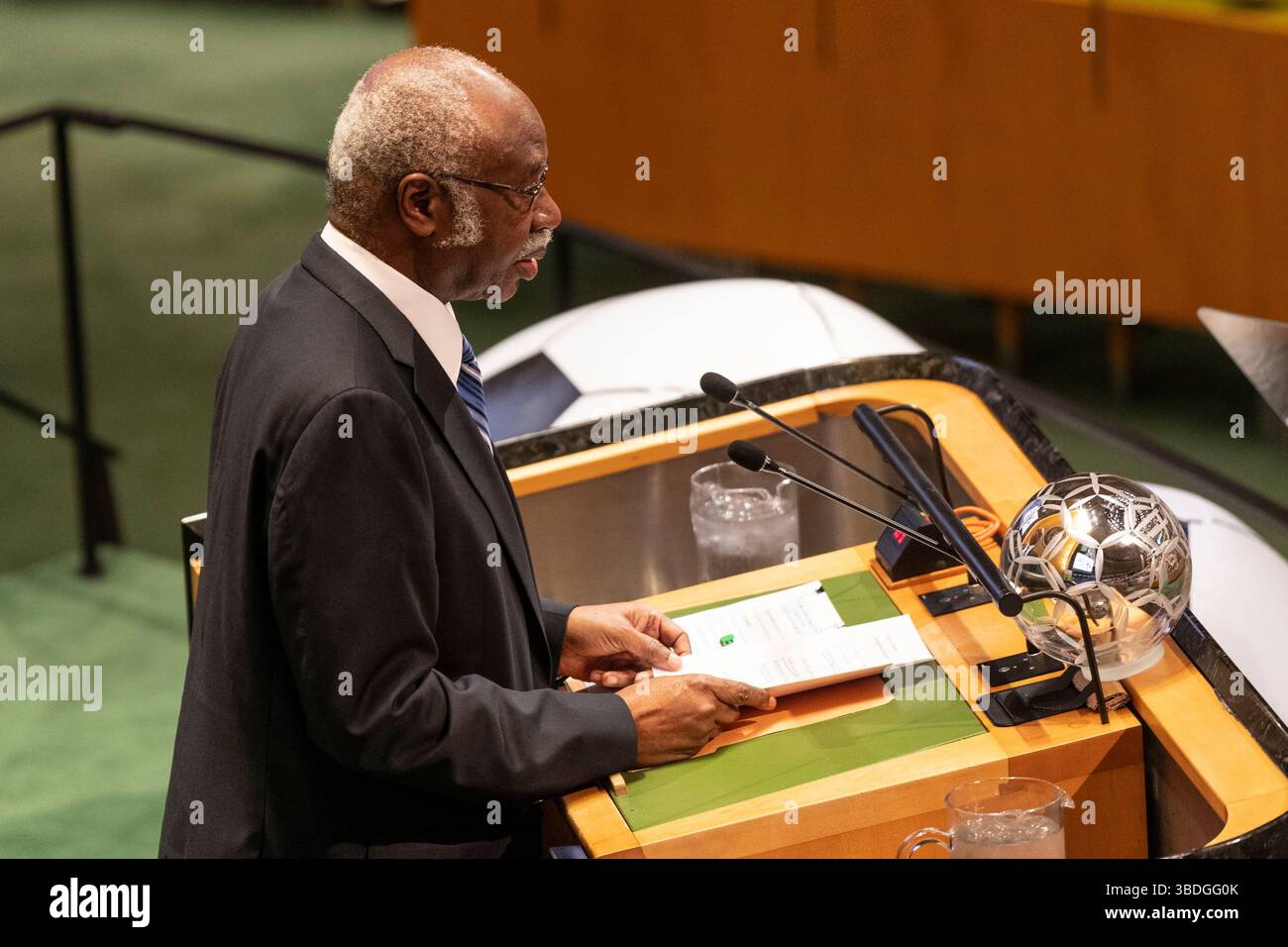 President of the UN General Assembly Philemon Yang speaks during ...