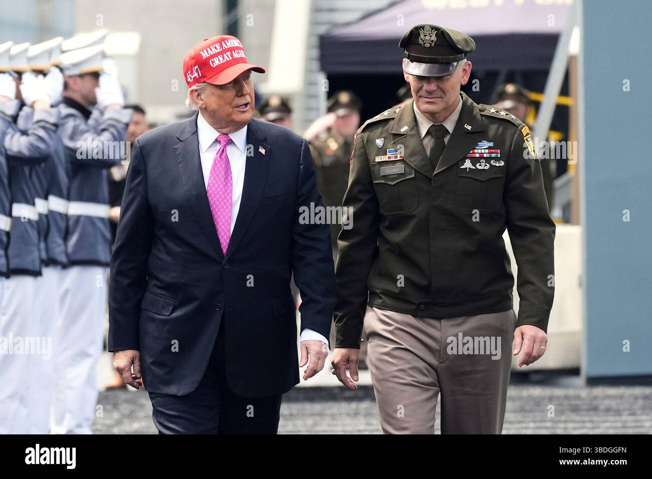 President Donald Trump, left, departs with U.S. Military Academy ...