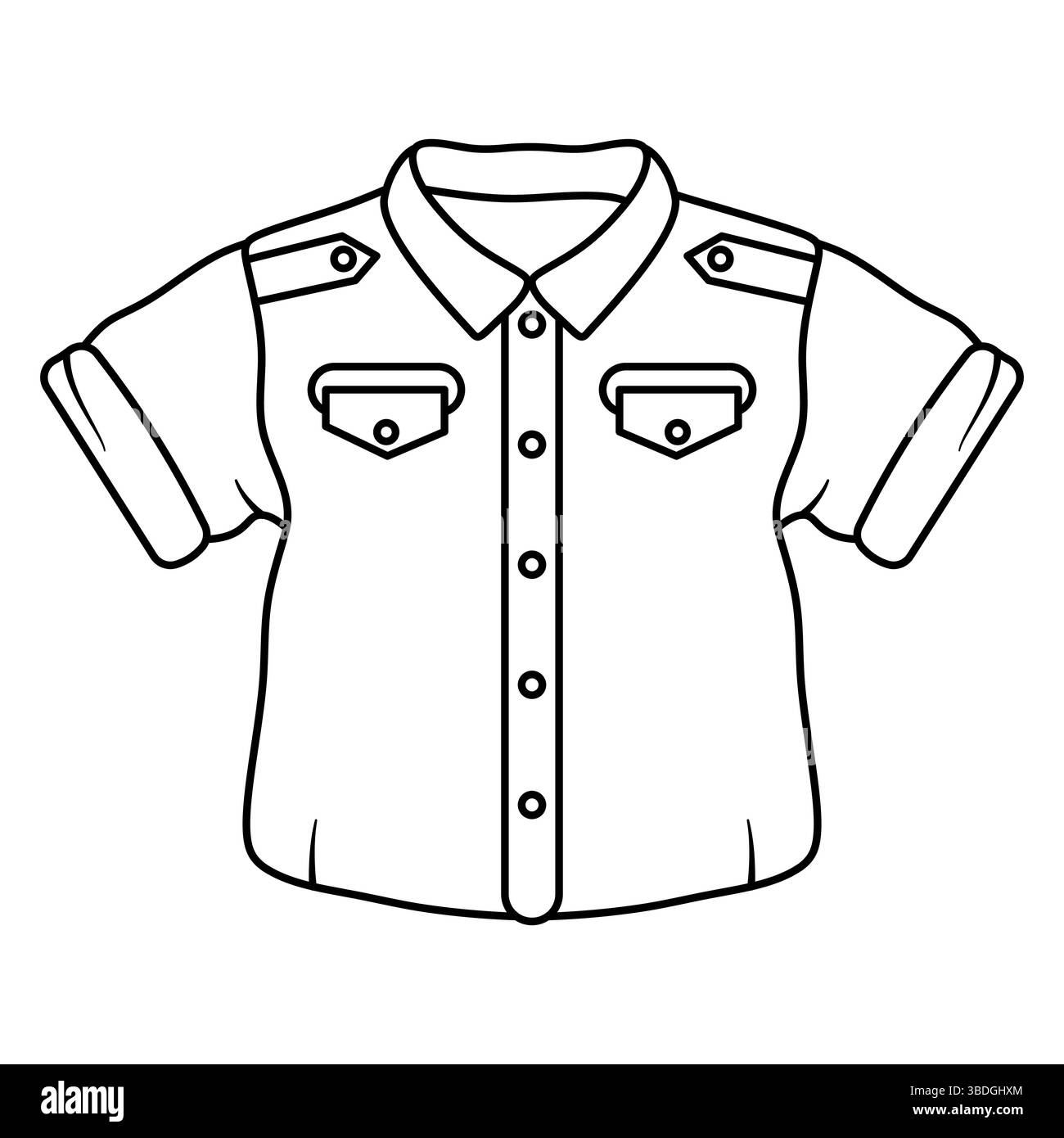 Button Up Shirt Outline Vector Illustration. The image is a black and ...