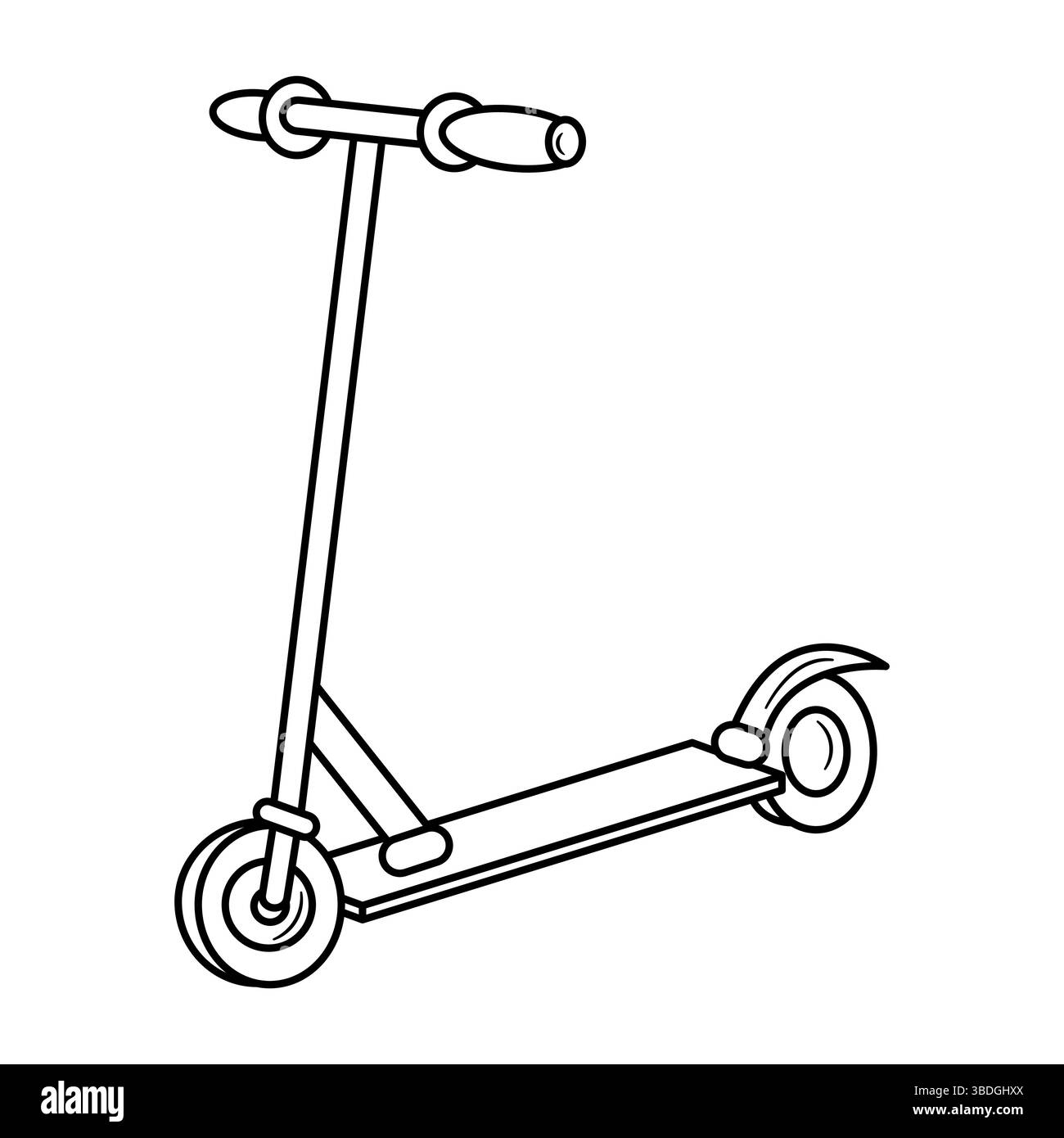 Kick Scooter Outline Vector Illustration. The image is a black and ...