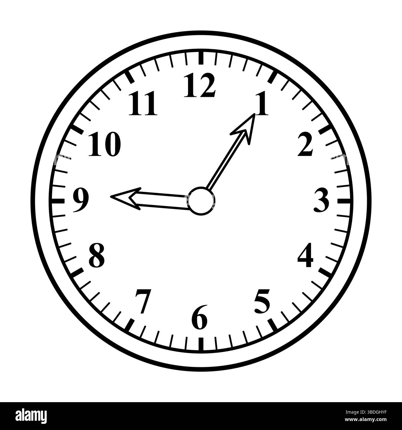 Analog Clock Outline Vector Illustration. A black and white vector ...