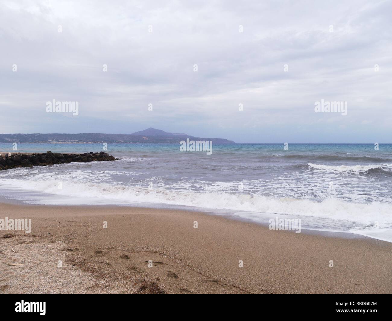 Crete island, Greece. Beautiful resort of Kalives. Unseasonably stormy ...
