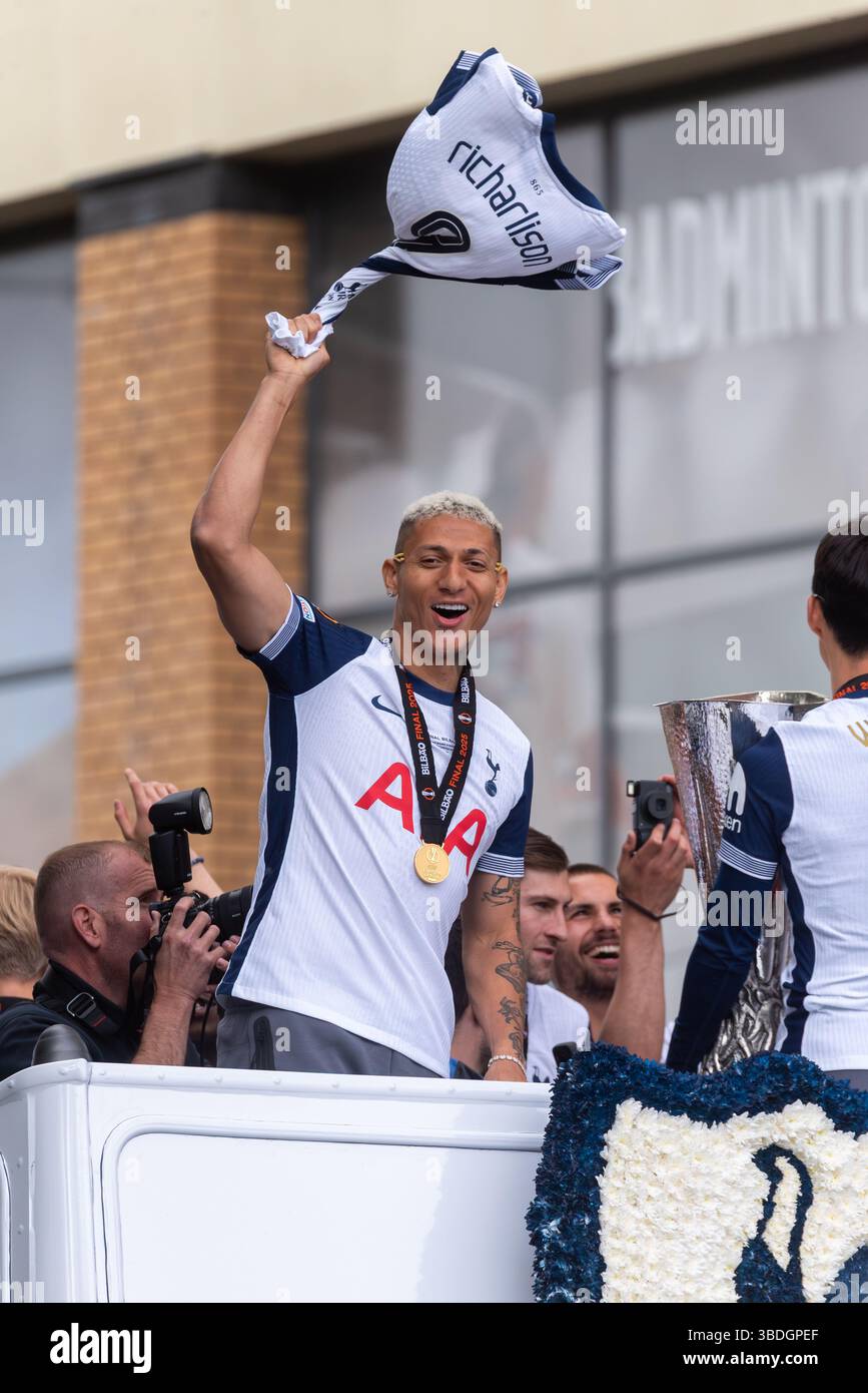Richarlison at the Tottenham Hotspur UEFA Europa League open top bus ...